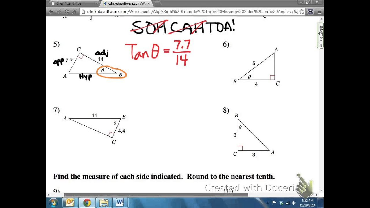 Common Core Math: Right Triangle Trigonometry - Finding Missing Angles