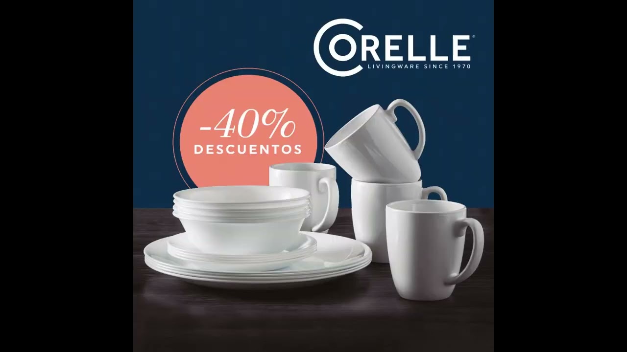 CORELLE VISTE TU MESA, VAJILLA BLANCA REDONDA, DESCUENTO 40%