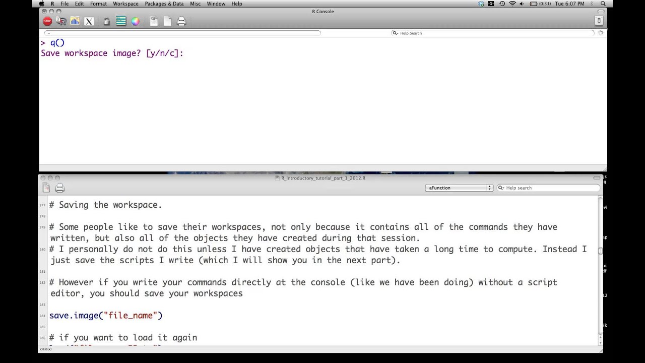Introduction to R part V workspaces and how to use help in R