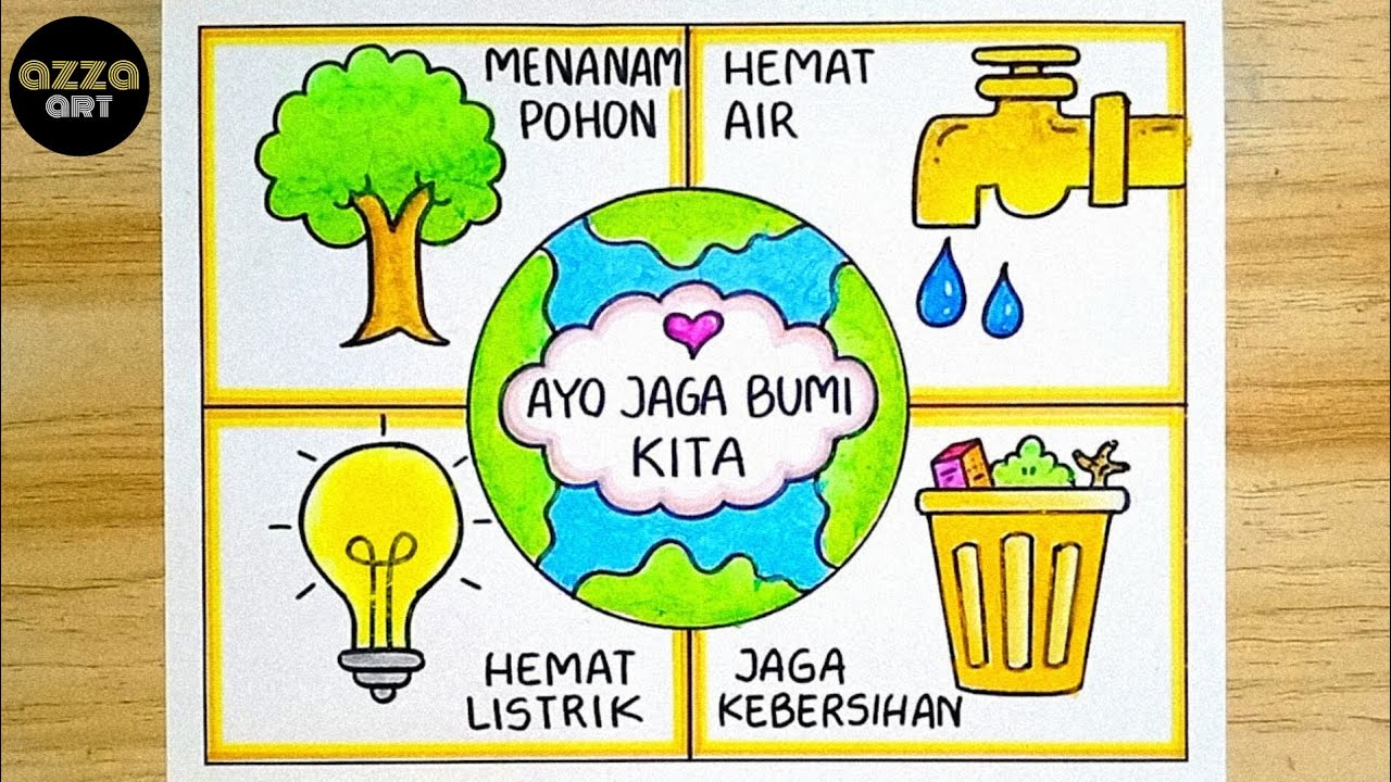 Cara menggambar Poster Lingkungan yang Mudah dan Simpel 🔴 Gambar Poster Menjaga Bumi 