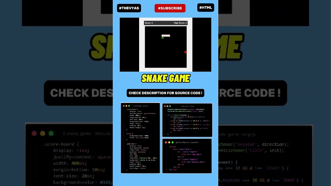 SNAKE GAME using HTML CSS Javascript #programming #coding #gaming