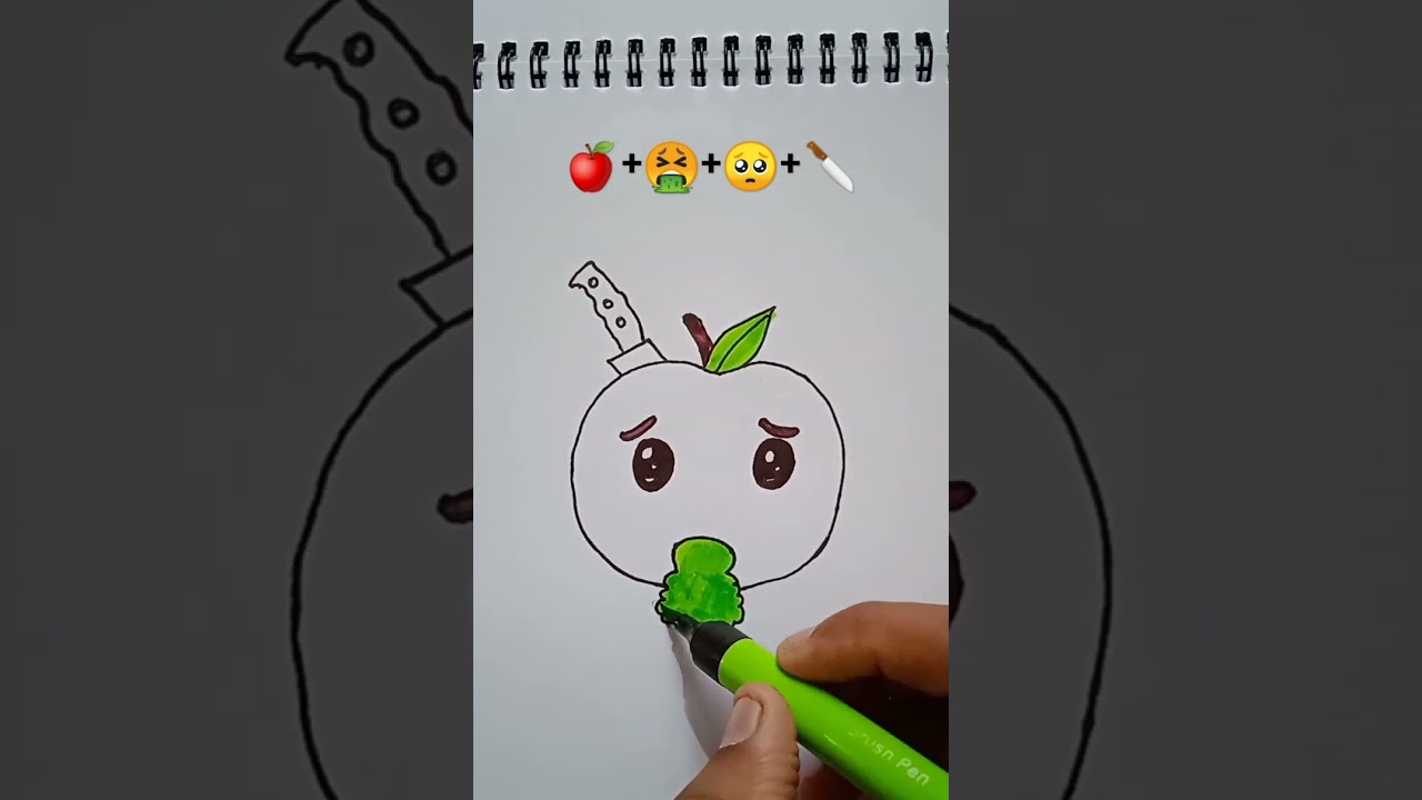 🍎+🤮+🥺+🔪 emoji mix drawing | Satisfying Creative Art #shorts #draw #painting #youtubeshorts