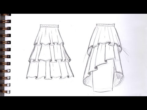 HOW TO DRAW TIERED SKIRT WITH RUFFLES Step by Step Pencil Drawing Tutorial. Guided fashion sketch