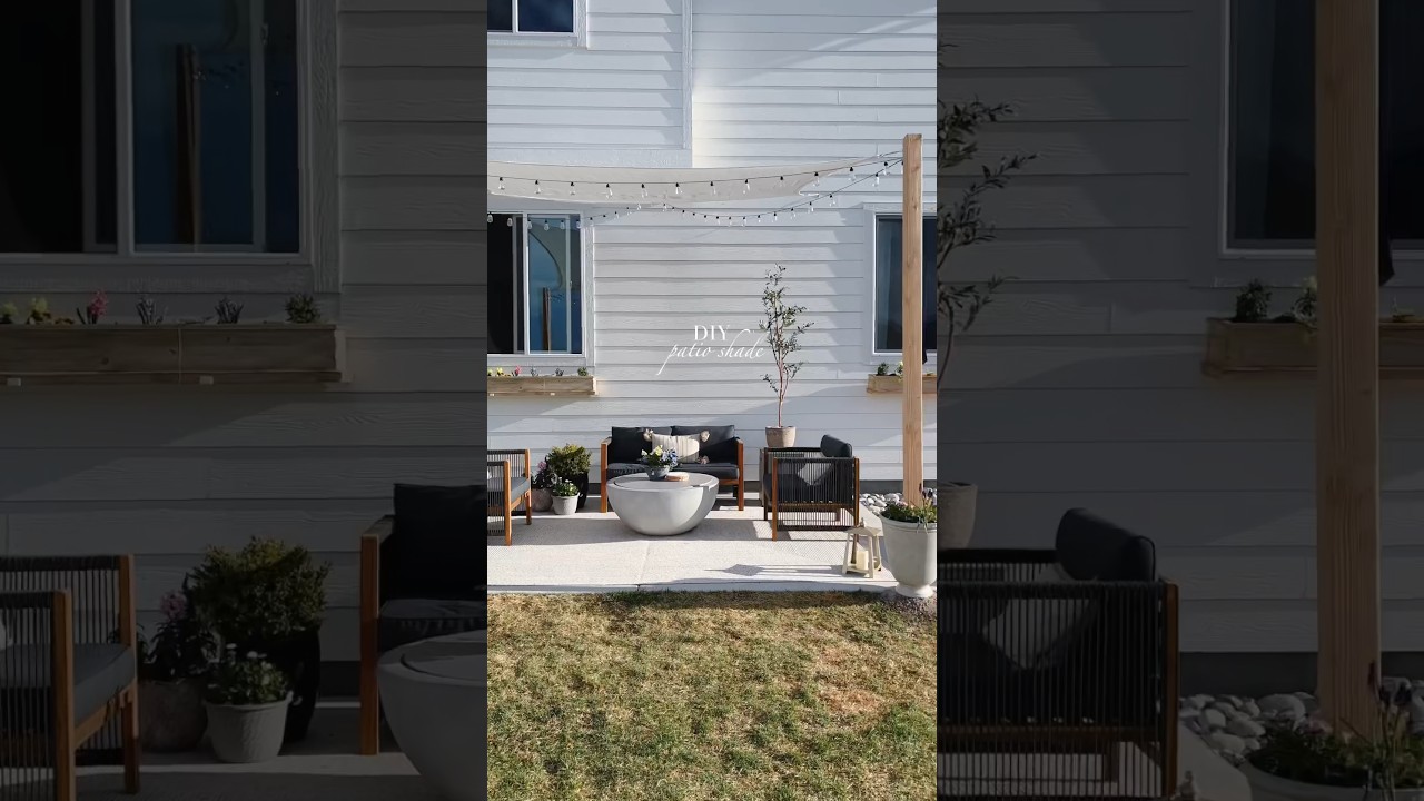 DIY canopy shade for under $100 ✨ #patio #patiomakeover