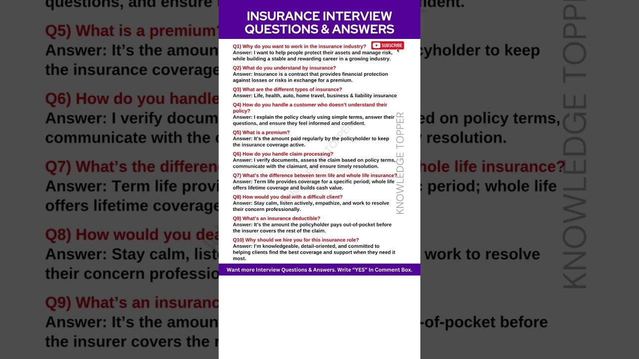Insurance Interview Questions and Answers