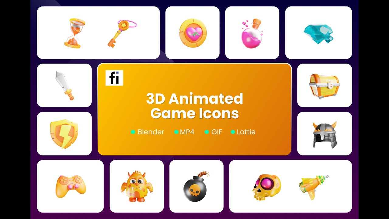 3D Animated Game Elements Icon Set
