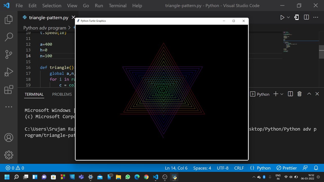 Python Turtle Graphics-14| Triangle Pattern Shape Drawing| Python Turtle Video|WhatsApp Status|