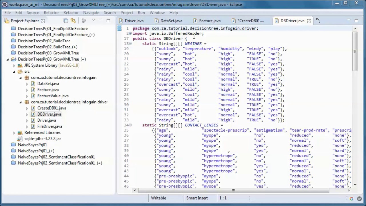 (Decision Trees JAVA Prototype Project 03) + data from SQLite DB and file functionality