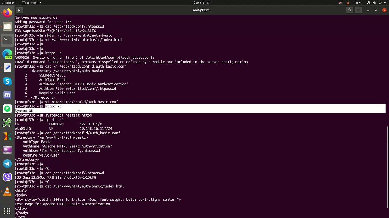 Apache HTTPD Basic Authentication | Fedora 33