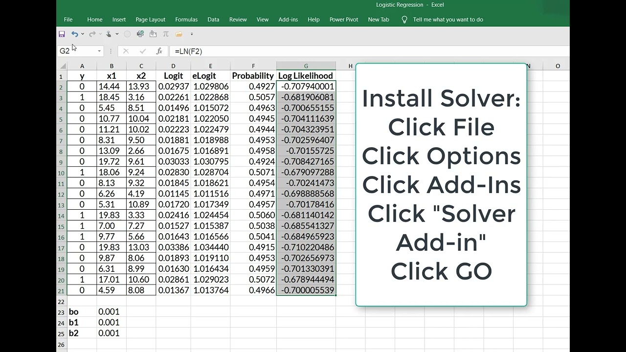 Logistic Regression Using Excel Solver