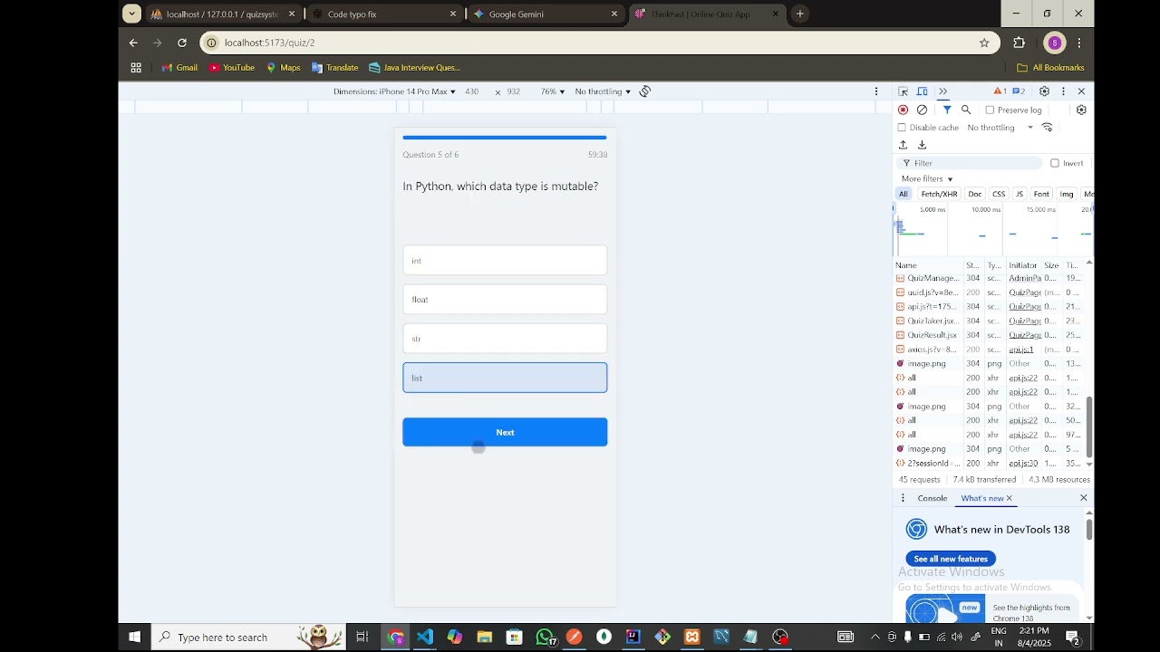 ThinkFast - An Online Quiz App | SpringBoot | ReactJs