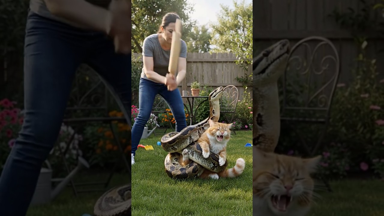 Cat vs Python: Dramatic Backyard Rescue! Real Life Animal Encounter #catvssnake #pythonattack