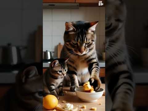 A cat making food and eat with our kitten #animation