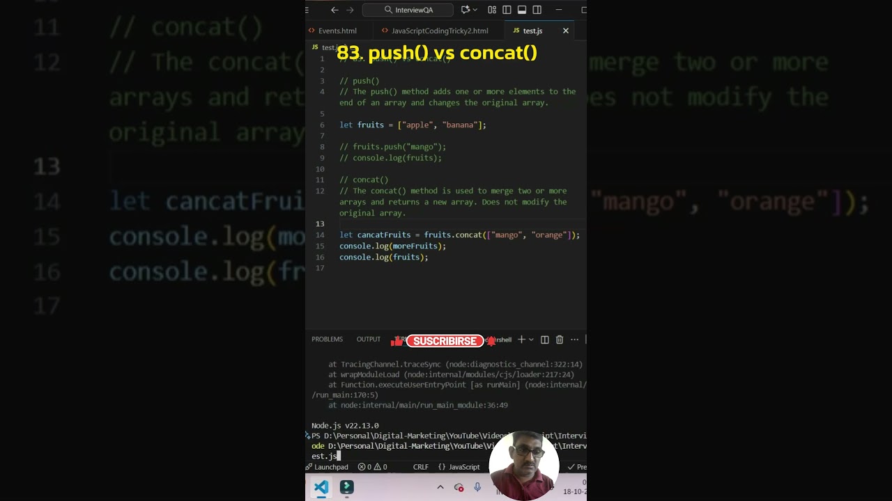 JavaScript push() vs concat() | Explained with Examples | JS Interview Question