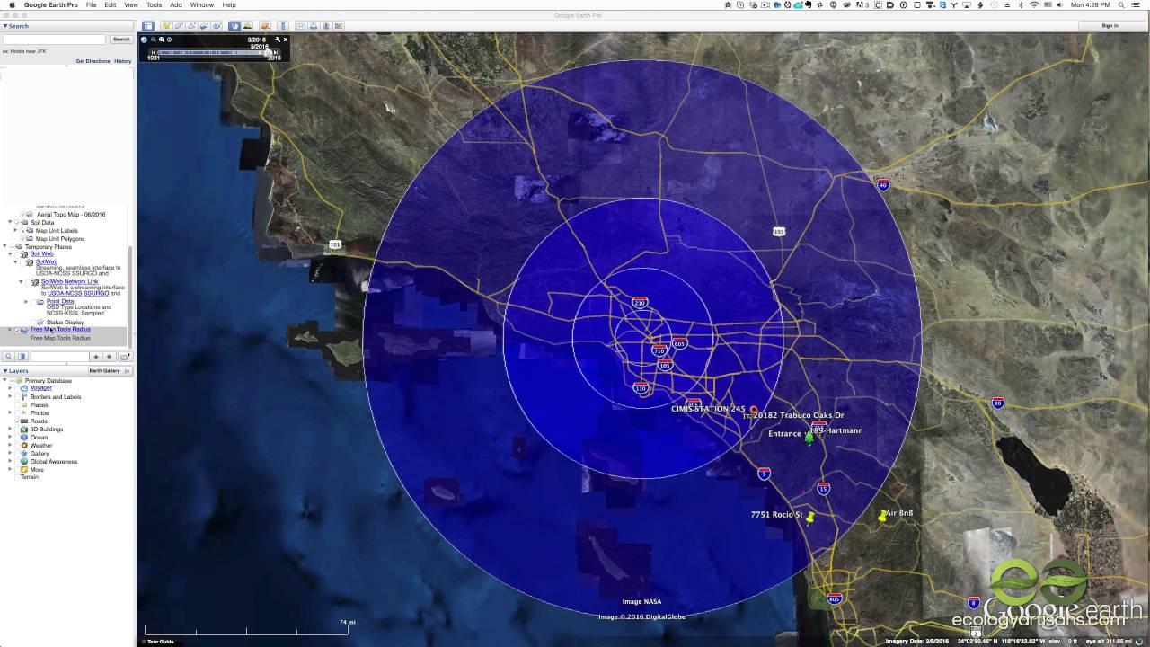 Find a radius around a point on Google Maps