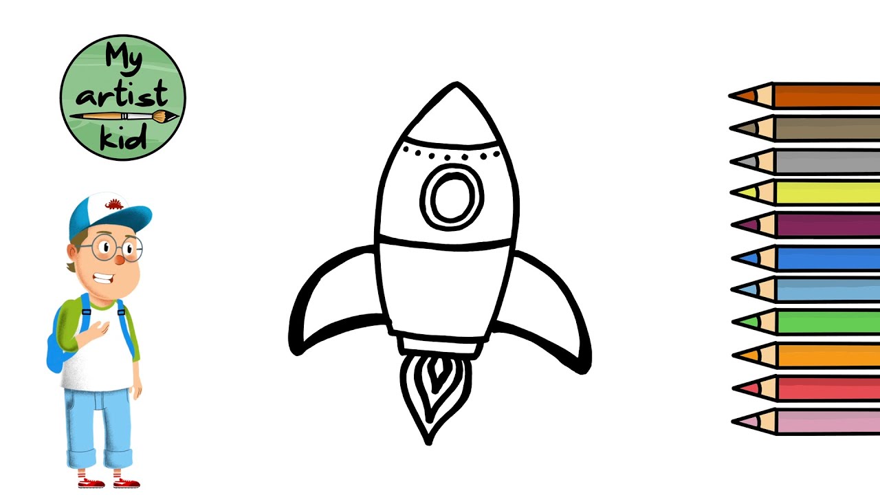 How to Draw a Rocket - Easy drawing, painting and coloring for kids