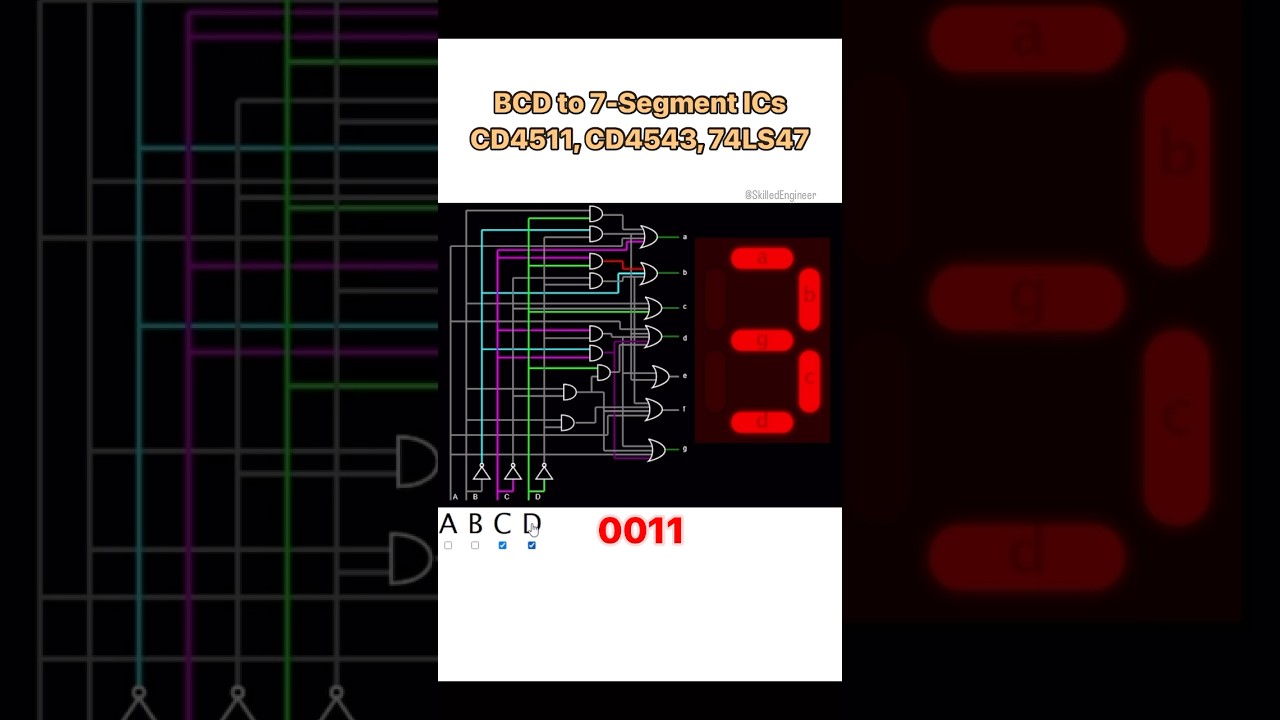 Binary to 7-Segment #cd4511 #cd4543 #7447 #electronics #circuit #display #led