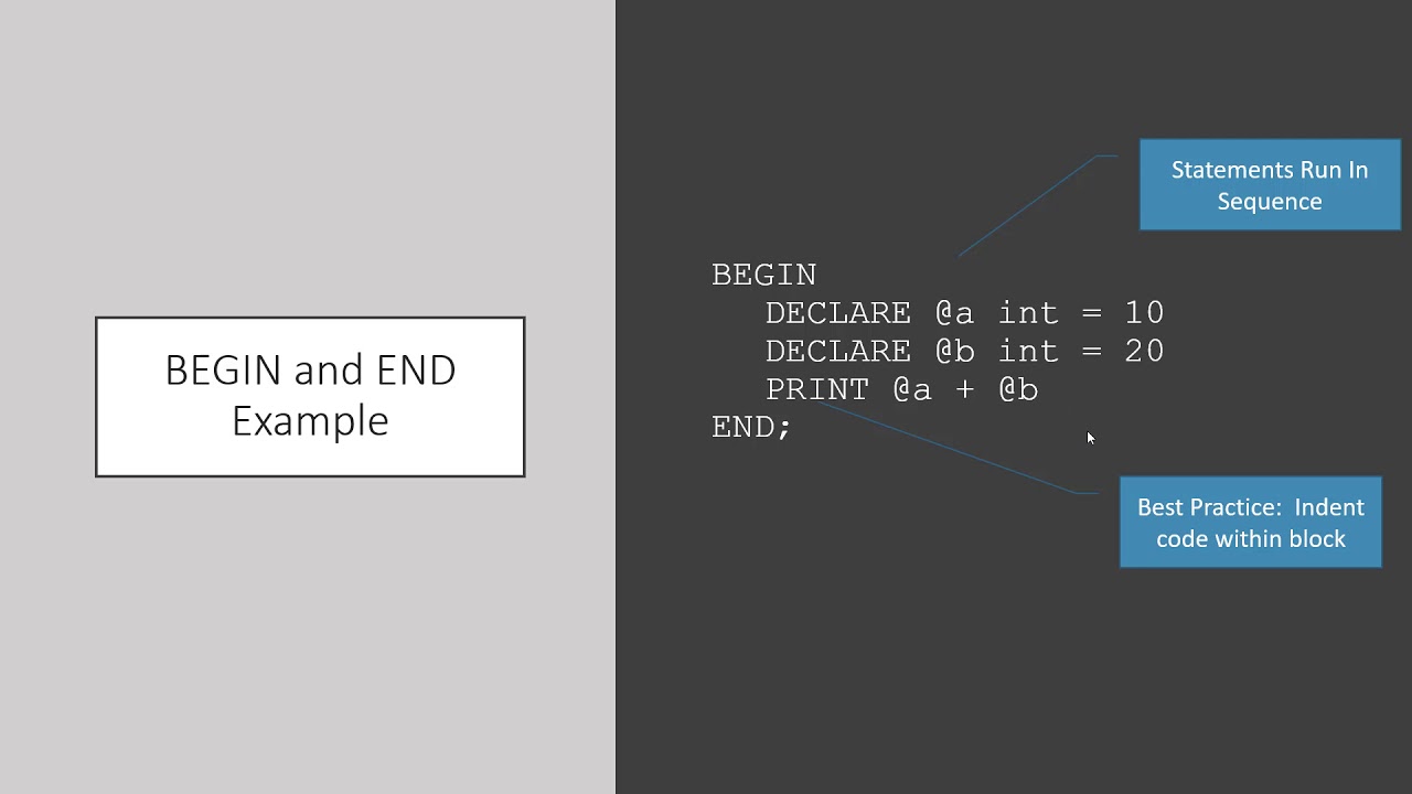 Stored Procedure Programming Concepts  -  Begin End Code Blocks | Essential SQL