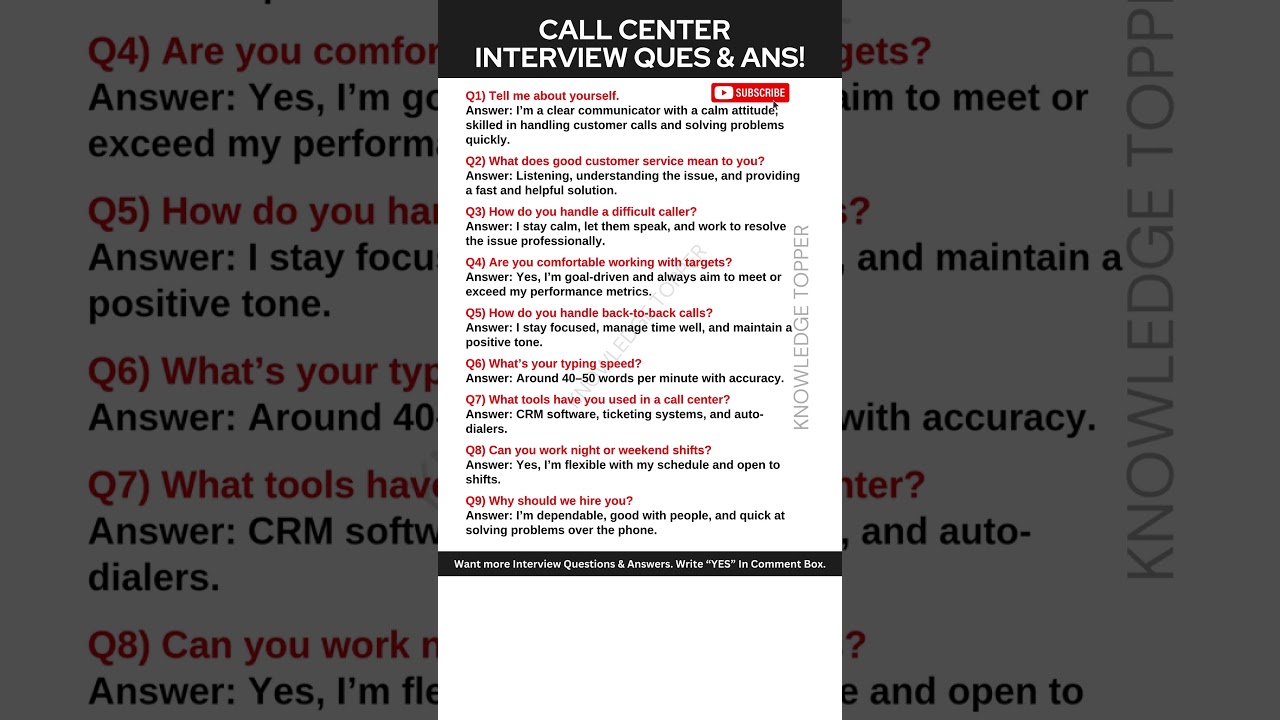 Call Center Interview Questions and Answers | Call Center Job Interview Questions and Answers