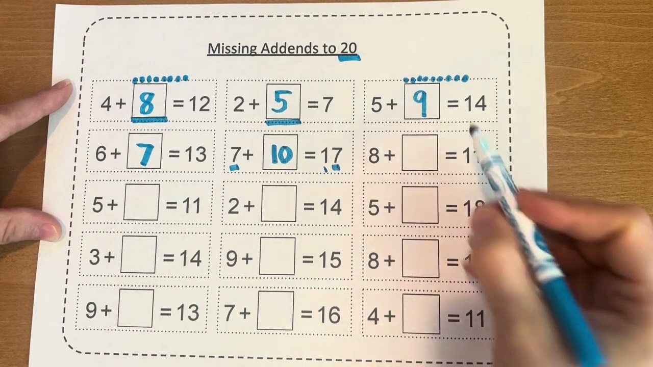 How to find missing addends to 20 for kids!
