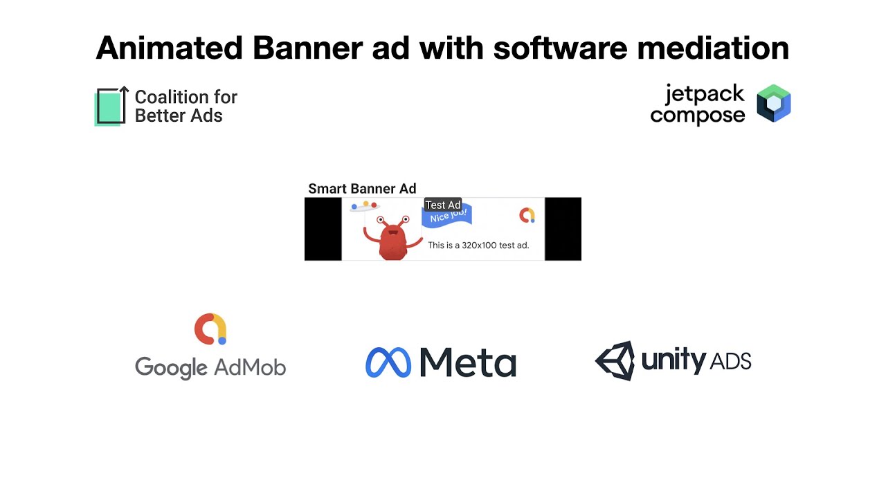 Animated Jetpack Compose Banner ad with software mediation. Github code and code walkthrough