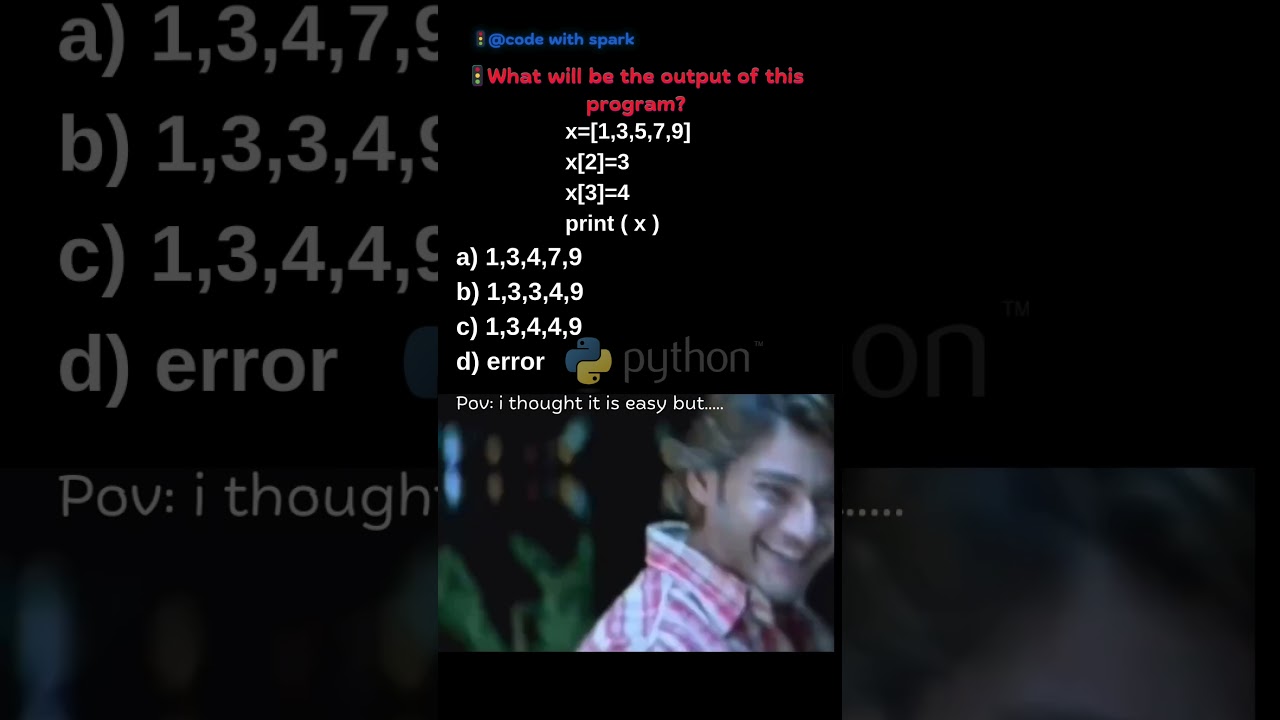 Python logical question 🚀💯// python quiz in arrays #shorts #python #pythonquiz #memes #maheshbabu