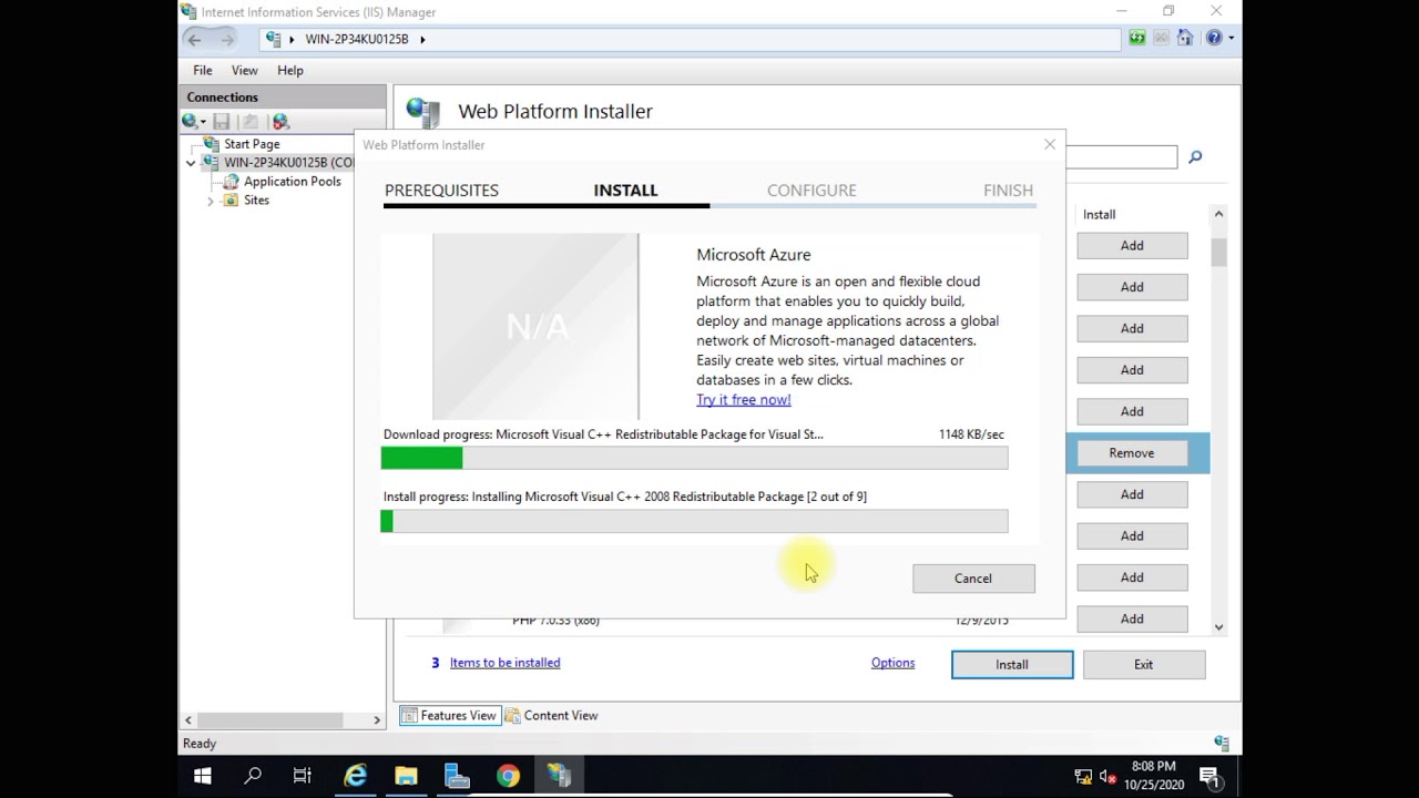 Installing PHP on IIS using Web Platform installer in Windows Server 2019