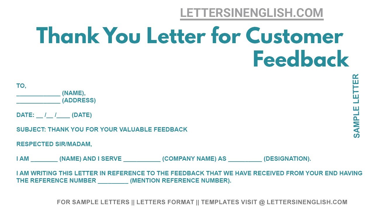Thank You Letter For Customer Feedback - Sample Letter to the Customer for the Feedback Given