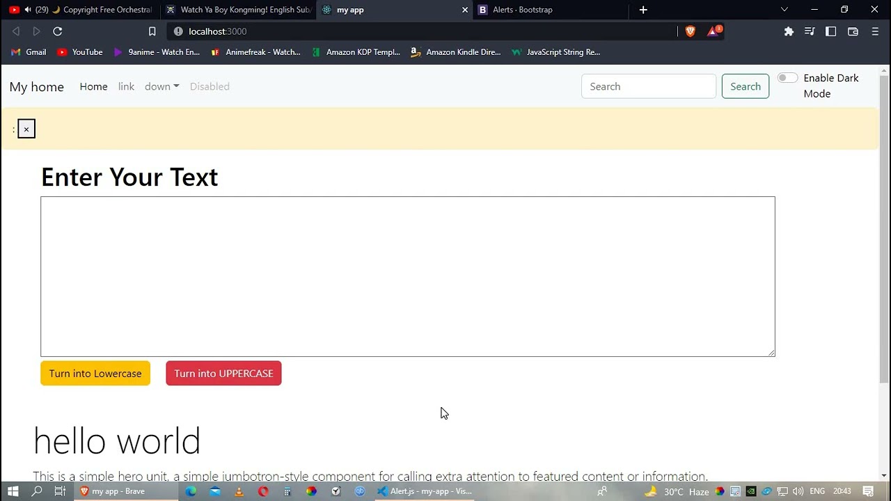 Auto Dismissing Alert function in React | React Tutorials |