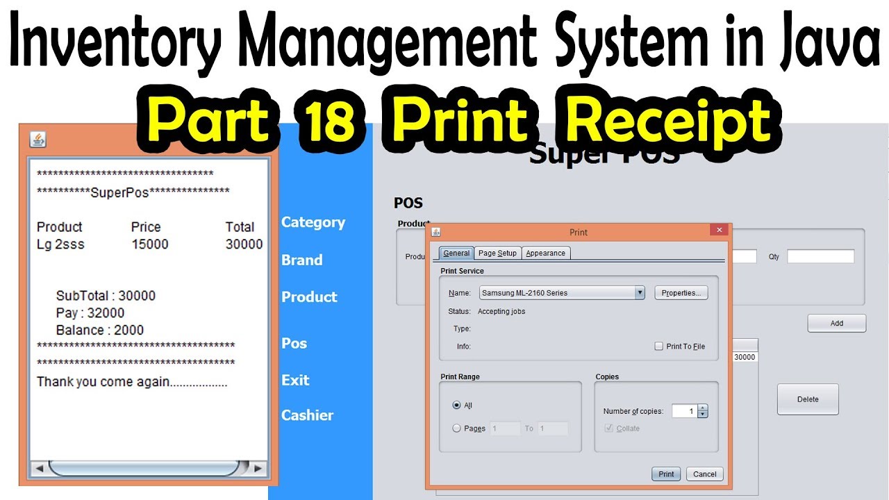 Inventory Management System in Java part 18 Print Receipt