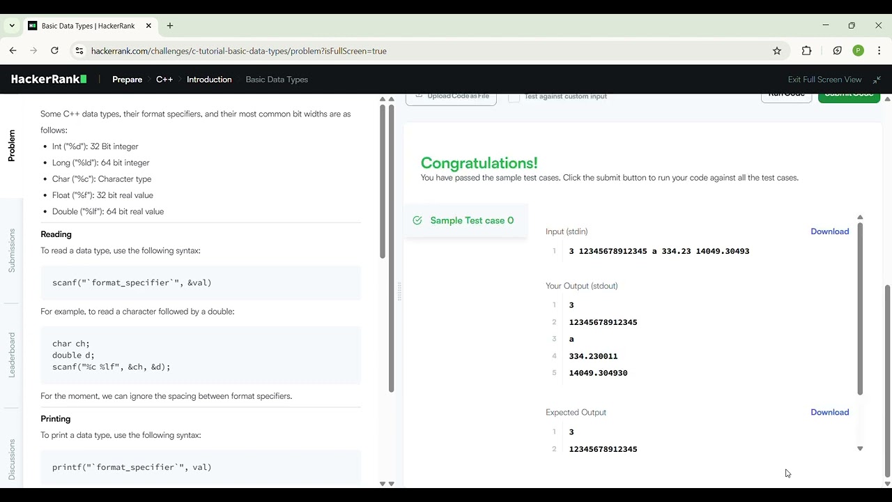 HackerRank C++ | Basic Data Types Problem Solution | Introduction Section