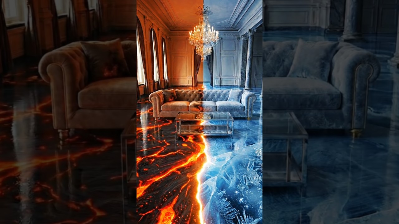 Fire vs Ice Floor Transformation 🔥❄️ (Satisfying Epoxy Art) #qualityflooring #interiordesign #epoxy