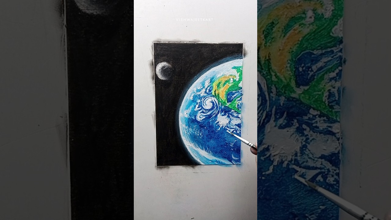Painting Earth using oil pastels 🌎  #shorts #art #trending