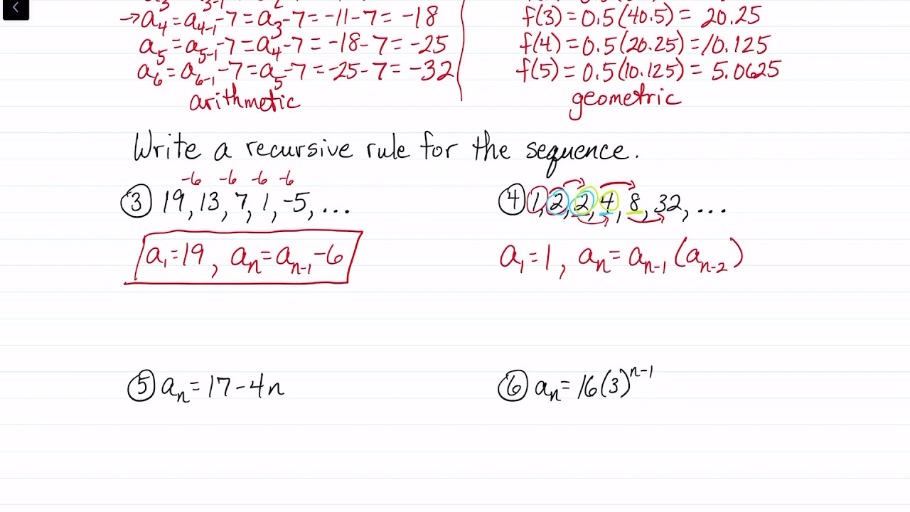 Algebra 2 - Using Recursive Rules with Sequences (Big Ideas 8.5)