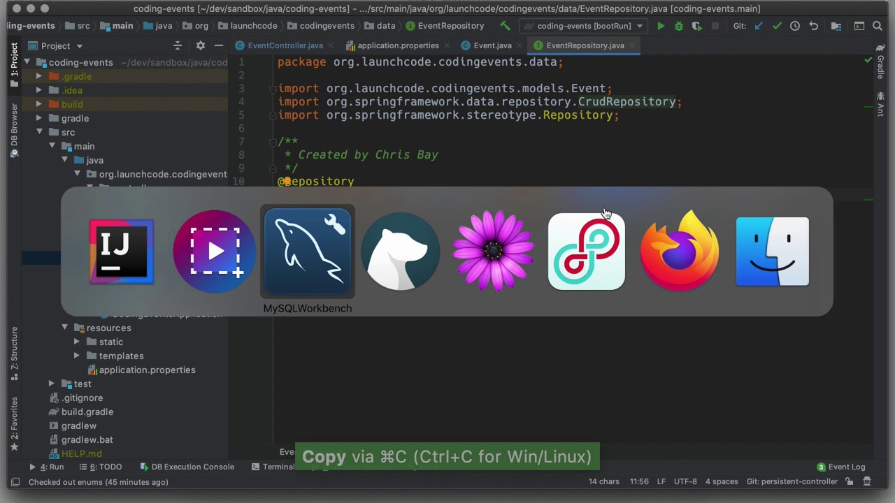 Java Coding Events 4.3 Using Persistence in a Controller
