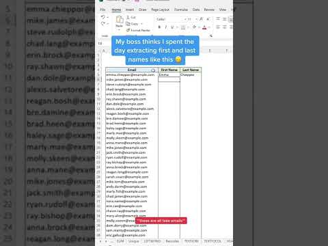 Extract first and last name from emails using Excel’s 1