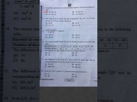 Class 10 Maths | CBSE 2024 board exam paper | Answer key | Basic | Set-3, Section-A