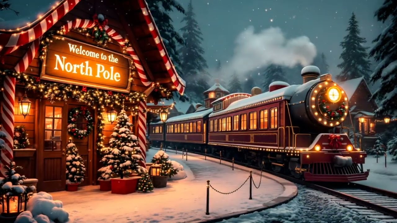 Cozy North Pole Christmas Ambience ❄️ Snowfall, Fireplace & Relaxing Jazz Music 🎄☕