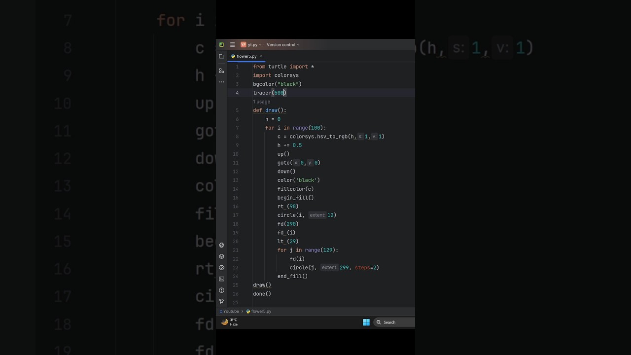 Rainbow Vortex using python turtle 🐢 #python #design #tutorial #programming #pythonlearning