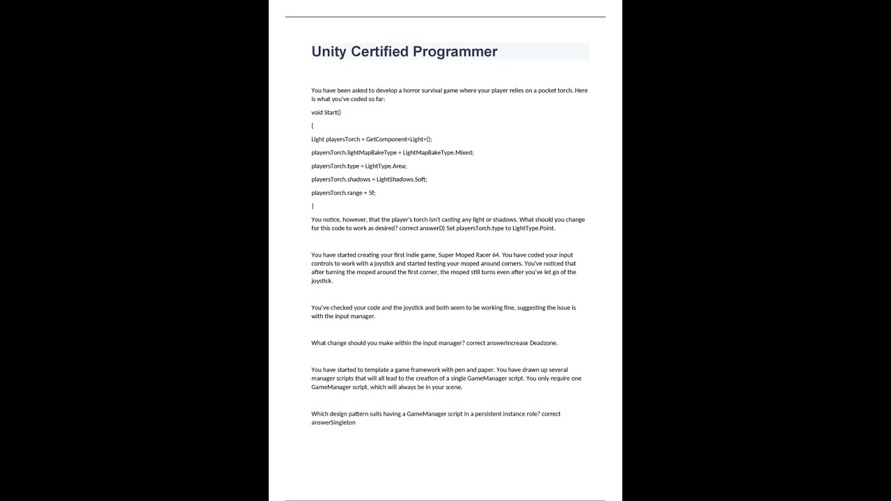 Unity Certified Programmer exam 2023 with 100% correct answers