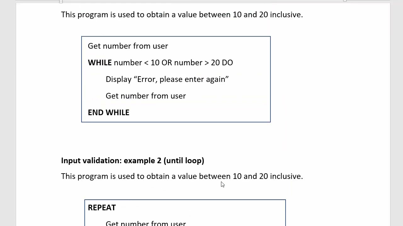N5 Computing Science SQA Guidance   input validation