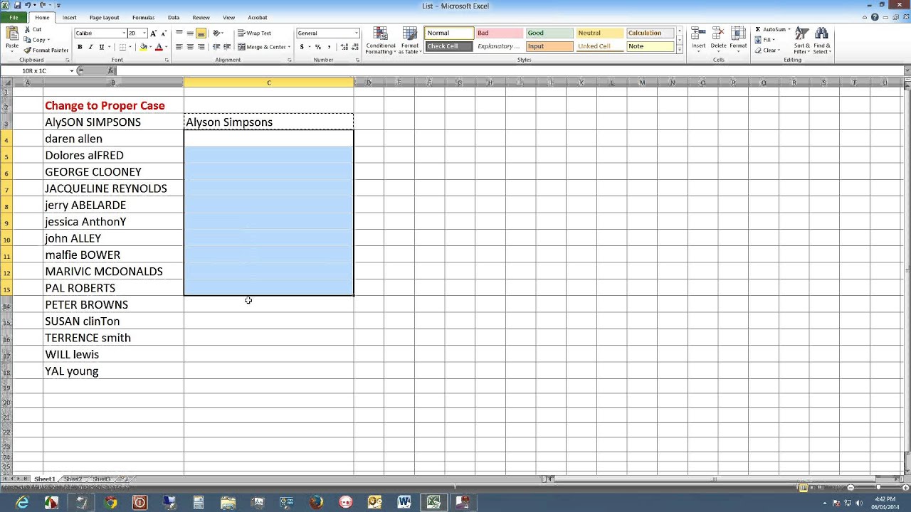 Excel 2010 Tutorial: How to change case in to proper case.