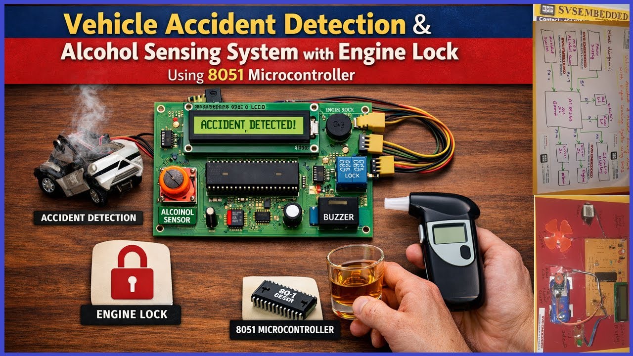 Vehicle Accident Detection & Alcohol Sensing System with Engine Lock Using 8051 Microcontroller #diy
