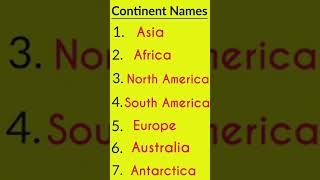 Continent Names| List of 7 Continents in English| General knowledge| Basics |Students |Gk