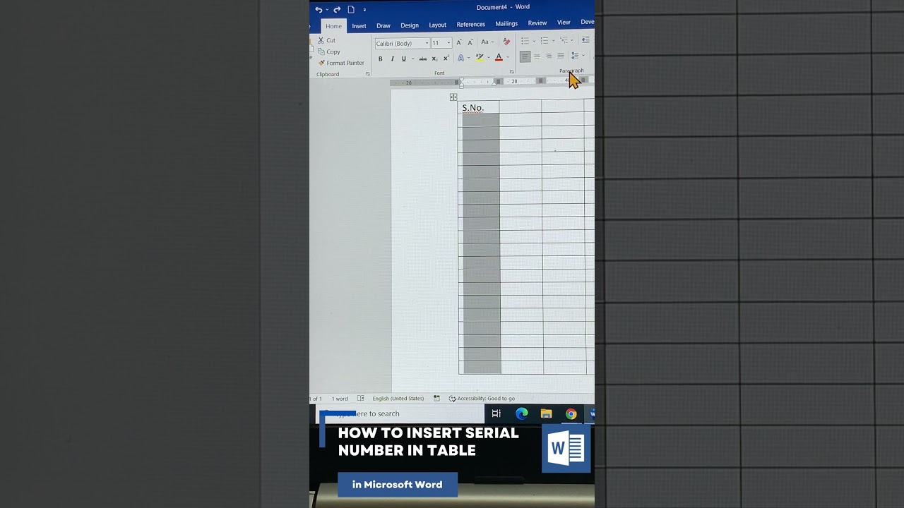 How to add serial number in Microsoft word table?