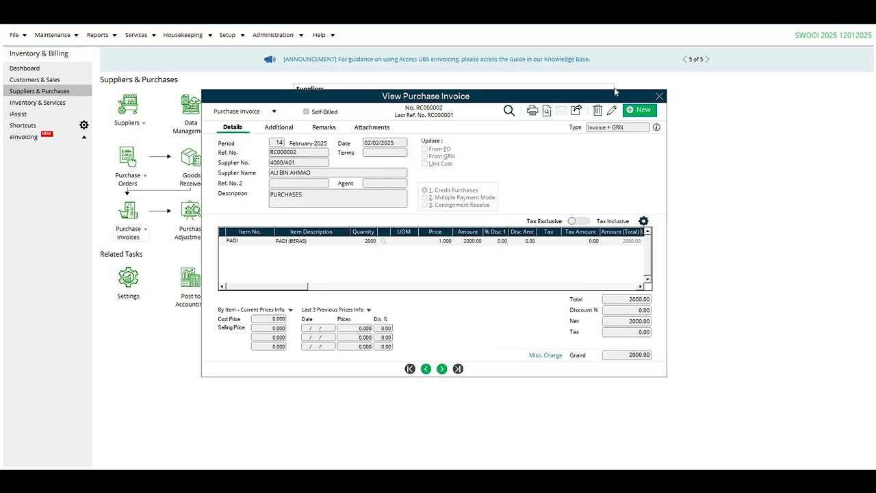 E-INVOICE UBS SELF BILL