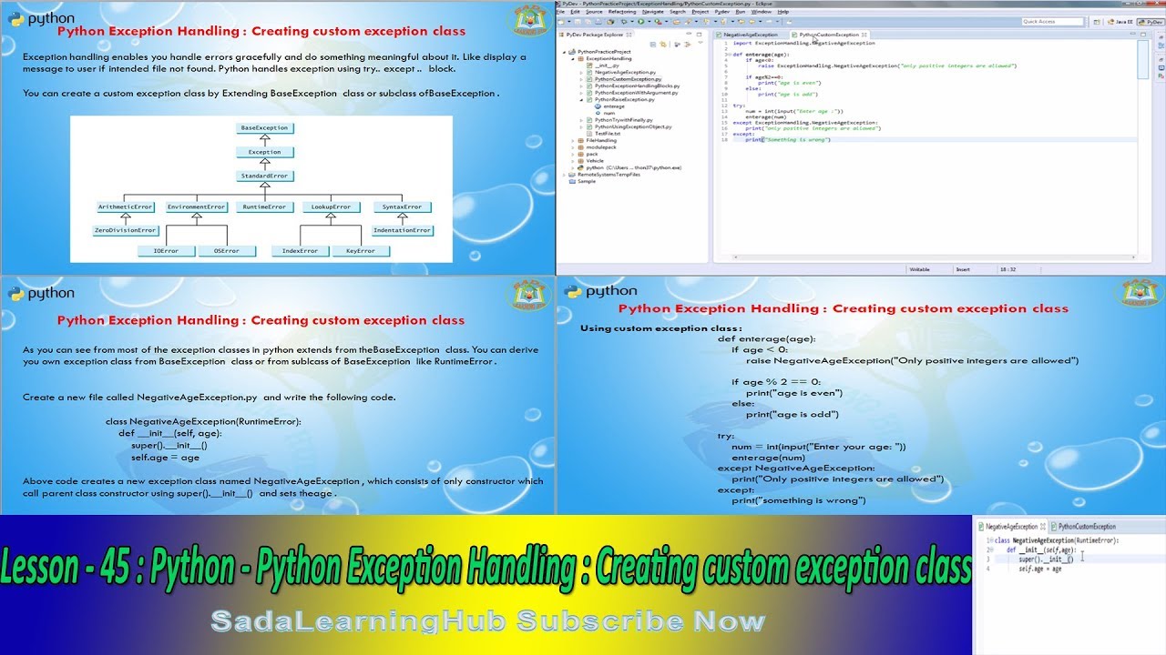 Lesson - 45 : Python3 - Python Exception Handling : Creating custom exception class
