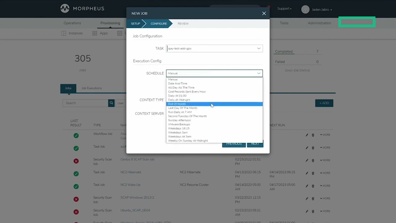 Morpheus Minute Jobs and Executions HPE