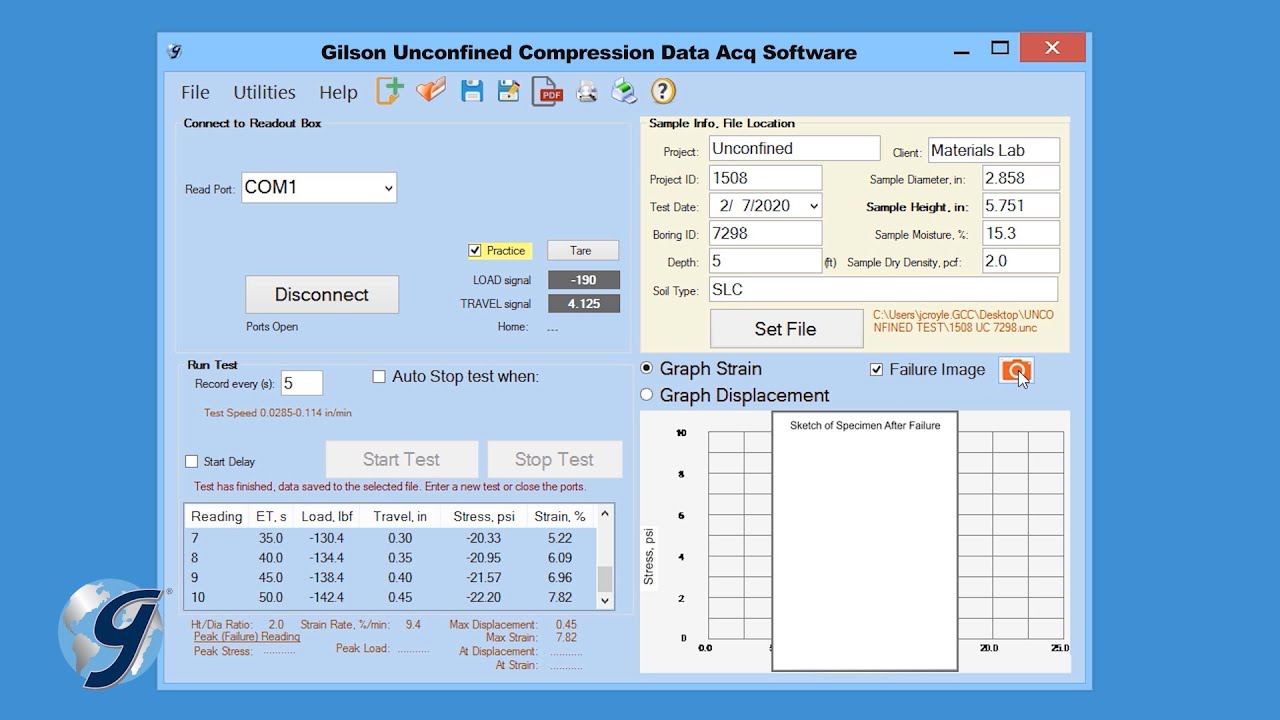 Gilson Unconfined Compression Data Acquisition Software (HMA-611)