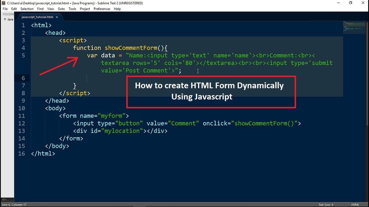 How to create HTML Form dynamically using JavaScript  (Part-26)